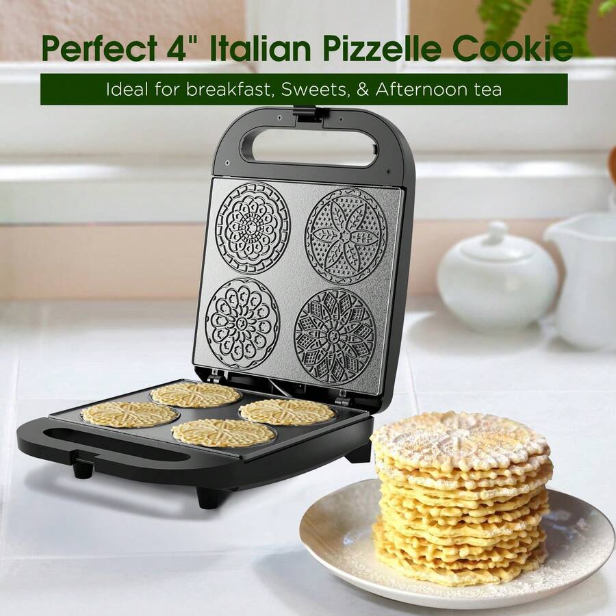 Pizzelle Maker Machine, 4 * 4" Mini Non-Stick Electric Pizzelle Cookie ...