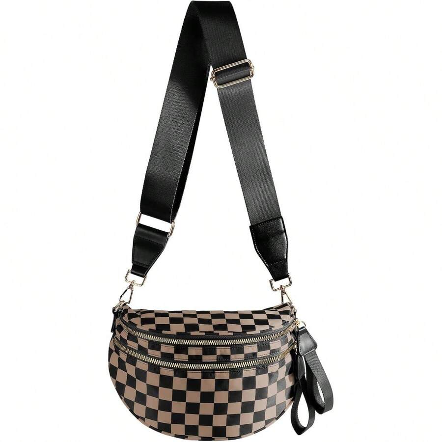 Spacious Checkered Nylon Crossbody Bag Bum Bag Checkered Handbags ...