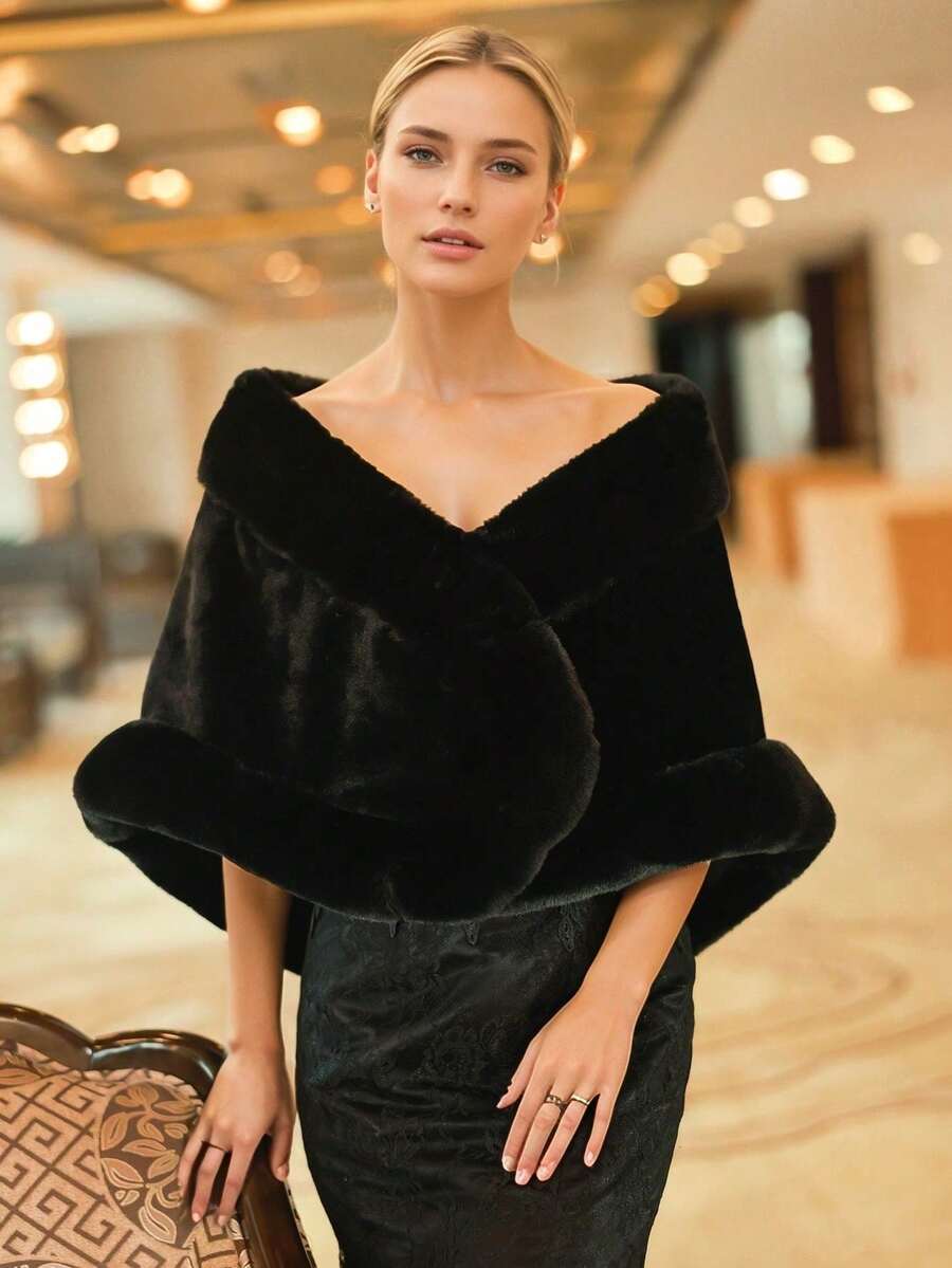 1pc Fashionable Bridal Baroque Style Fur Cape Shawl, Suitable For ...