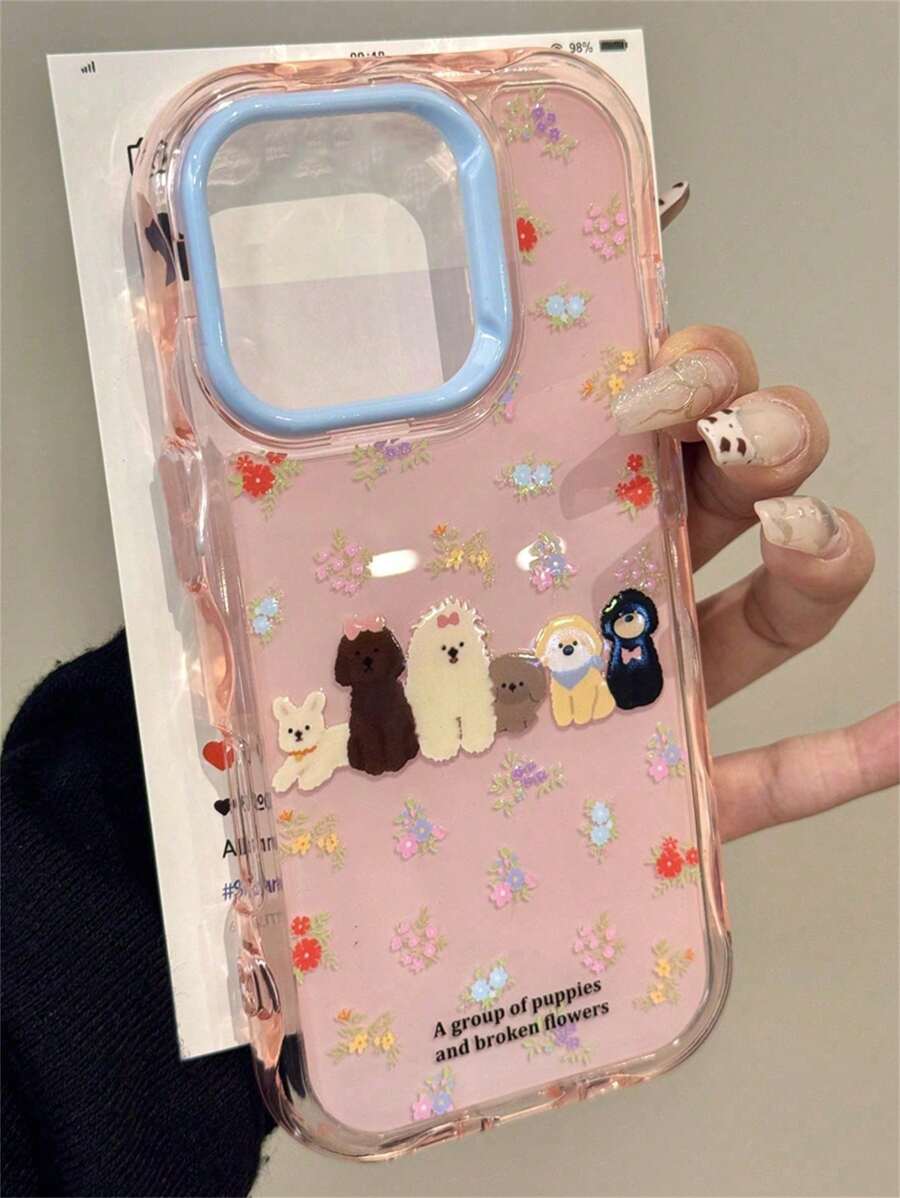 1 Stück süßer Blumen- und Welpen-Cartoon-Muster Handyhülle kompatibel ...