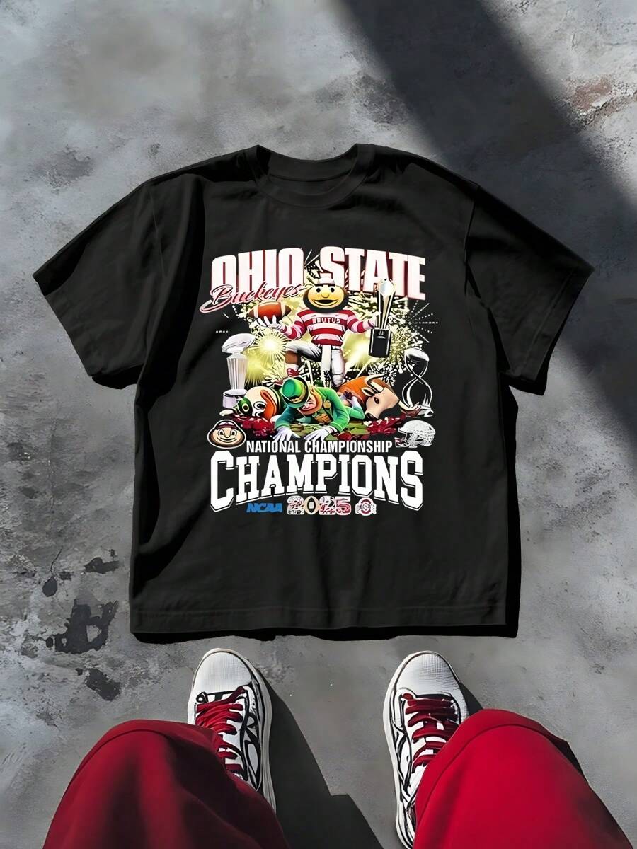 Ohio State Buckeyes Brutus Graphic Print 220g T Shirt National Championship Champions 2025 NCAA ...