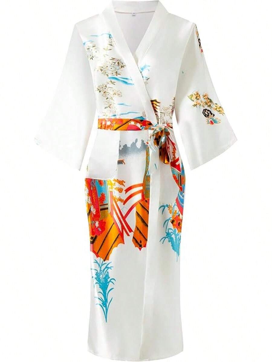 Bathrobe Women's Plus Size Floral Robes Long Satin Kimonos Bathrobes ...