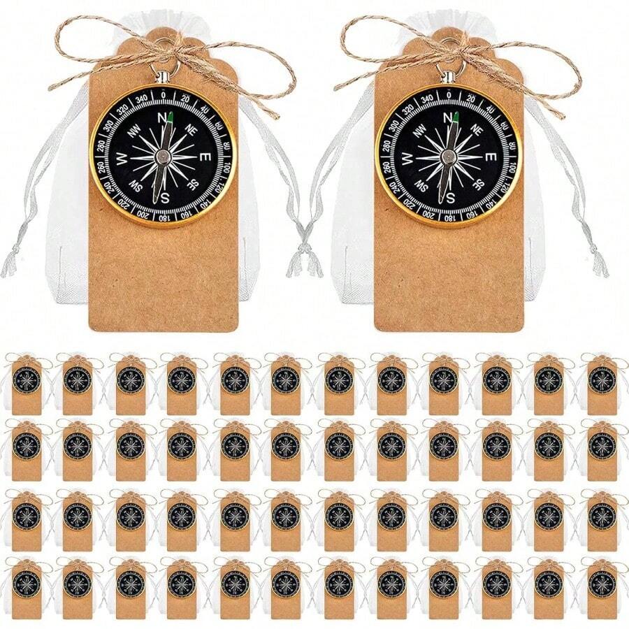 50 Sets Mini Compass Favors Compass Favors With Kraft Tags And ...