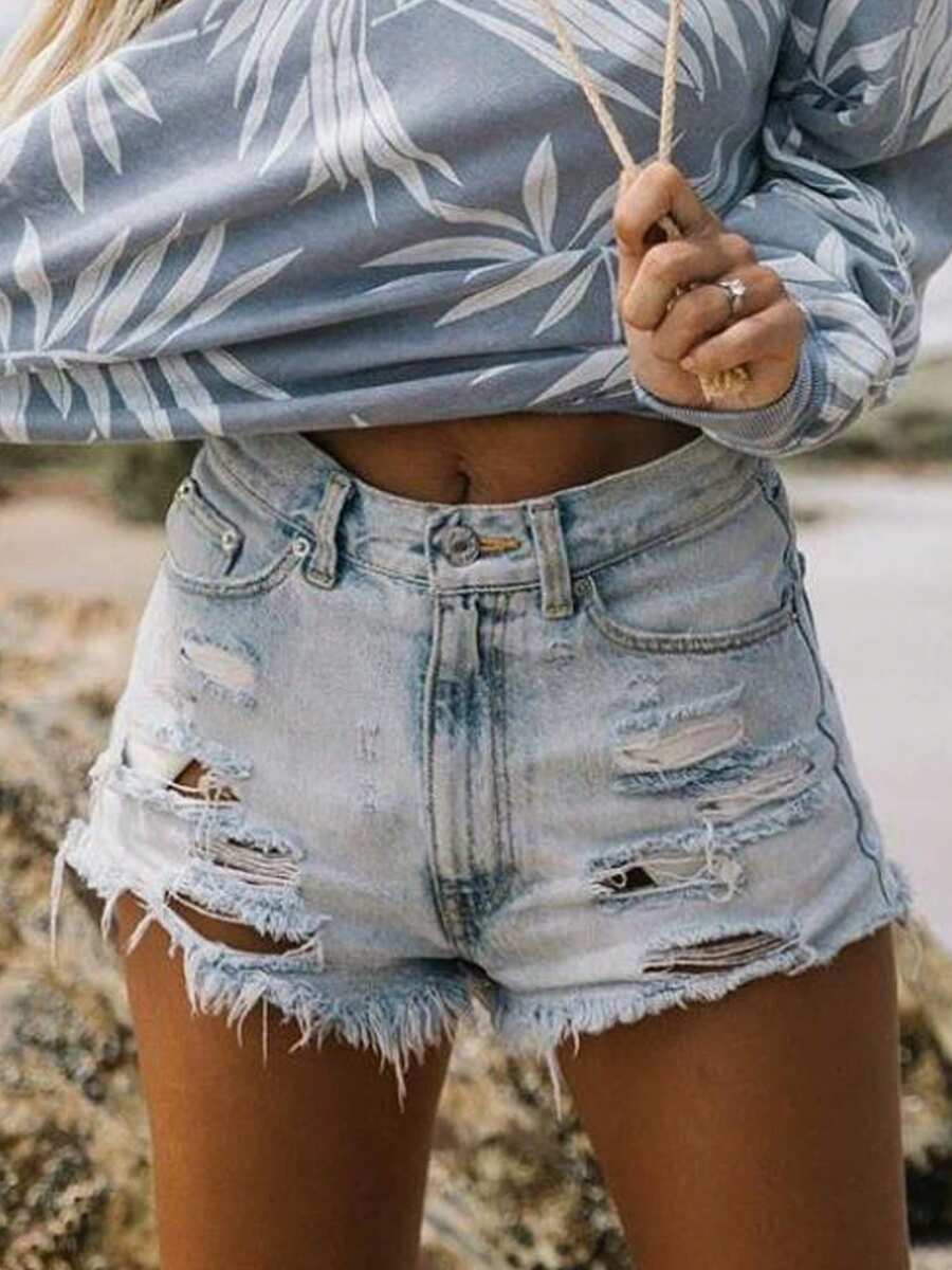 Women's Distressed Denim Shorts High Waisted Stretchy Skinny Jean ...