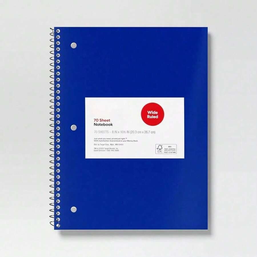 Wide Rule Spiral Notebook - 70-Sheet, 8x10.5 Inches, 3 Hole Punched ...