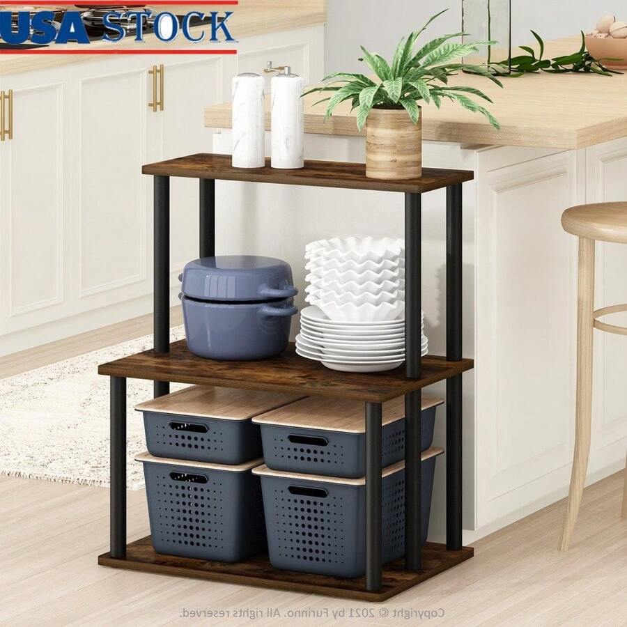 3-Tier Kitchen Storage Shelf Easy Assembly Durable Composite Wood Open ...