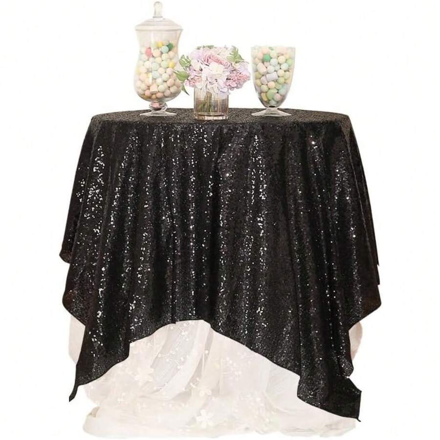 PartyDelight Sequin Tablecloth Rose Gold Rectangular 48"X72" Table Cloth For Wedding Sweetheart ...
