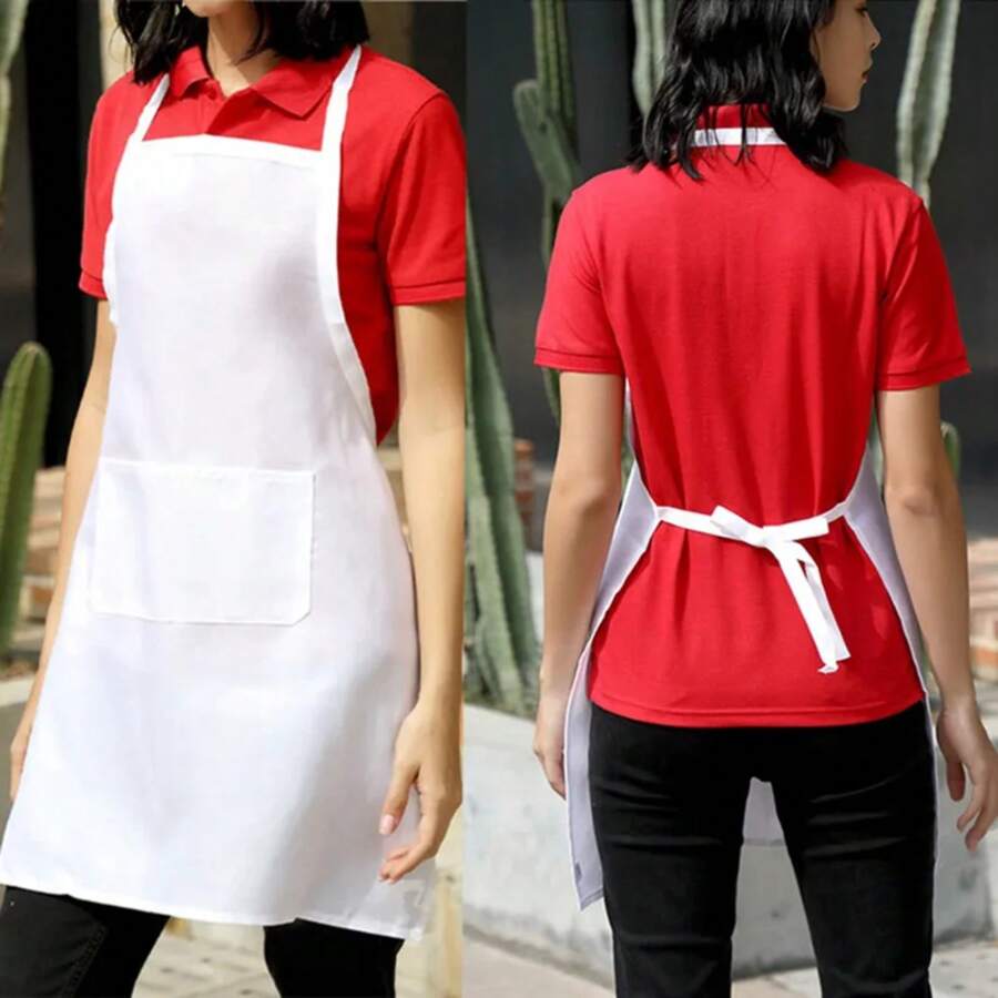 1/3pcs White Kitchen Aprons For Woman Men Chef Work Apron For Grill ...