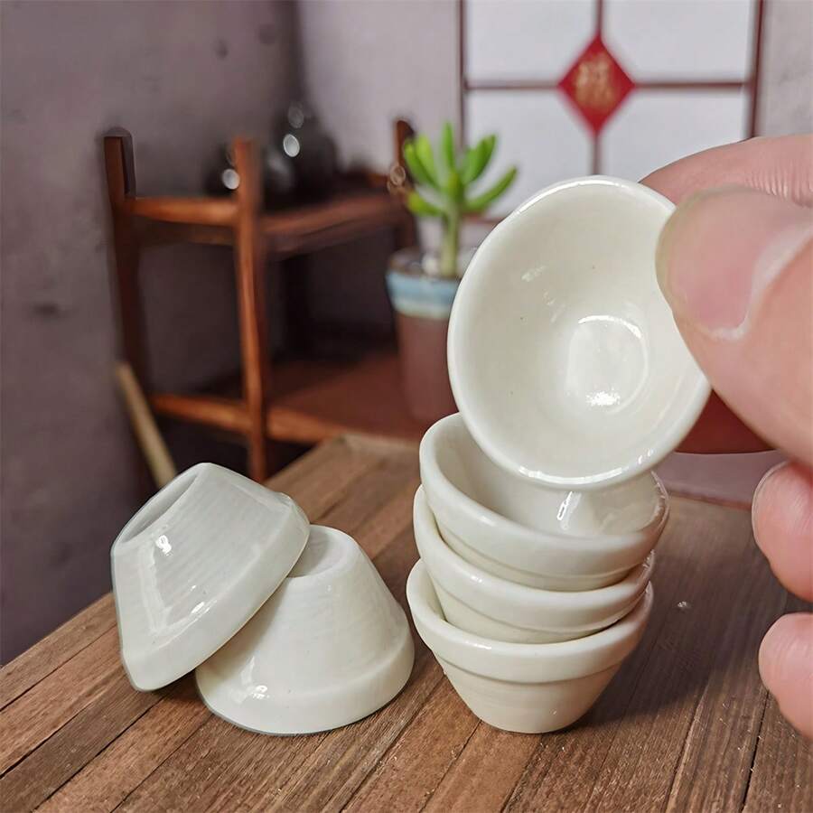 1pc/3pcs/5pcs 1:12 Scale Miniature Ceramic Bowls, Realistic Beige Rim ...