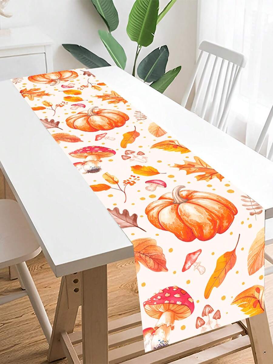 1Pc Thanksgiving Table Runner,Pumpkin,Mushroom And Maple Leaves Pattern ...