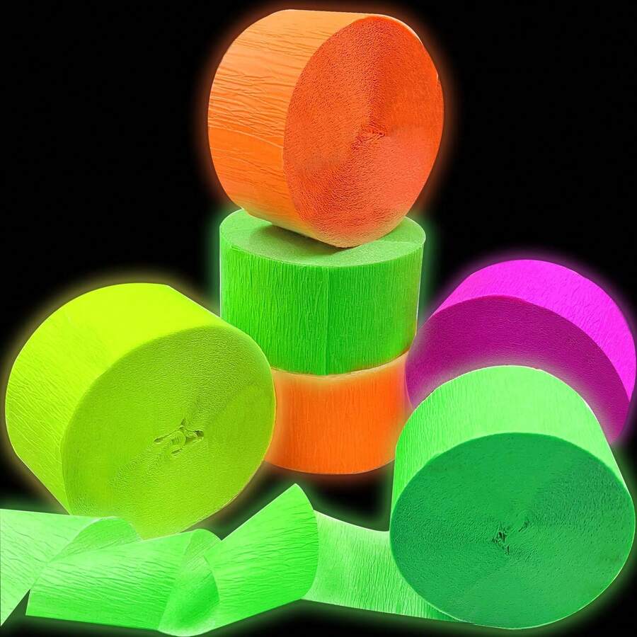 420feet Blacklight Party Streamer Decorations 4 Rolls Glow Crepe Paper ...