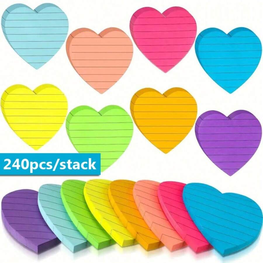 240 Piece Fluorescent Heart-Shaped Sticky Note Paper Set -8 Bright ...