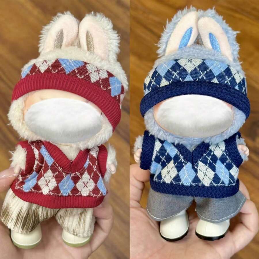 New Hot Seller 17CM LABUBU Accessory Blue And Red Plaid Set 1st, 2nd ...