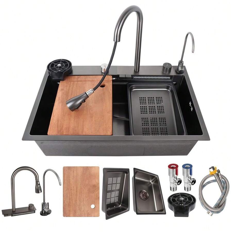 Nano Kitchen Sink Waterfall Workstation Sink Drop In Single Bowl ...