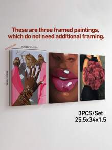 3 Pieces African American Art Posters Pink Lip Hanging Paintings Red ...