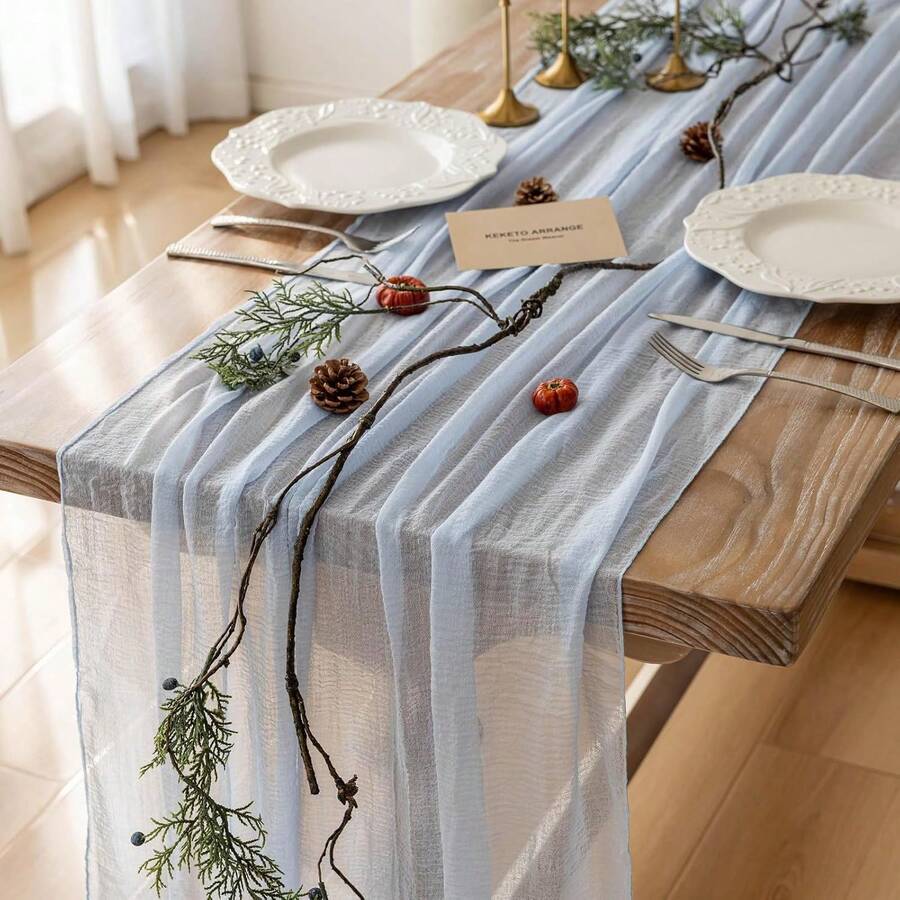 Keketo Cheesecloth Summer Table Runner Light Blue Gauze Rustic Cheese ...