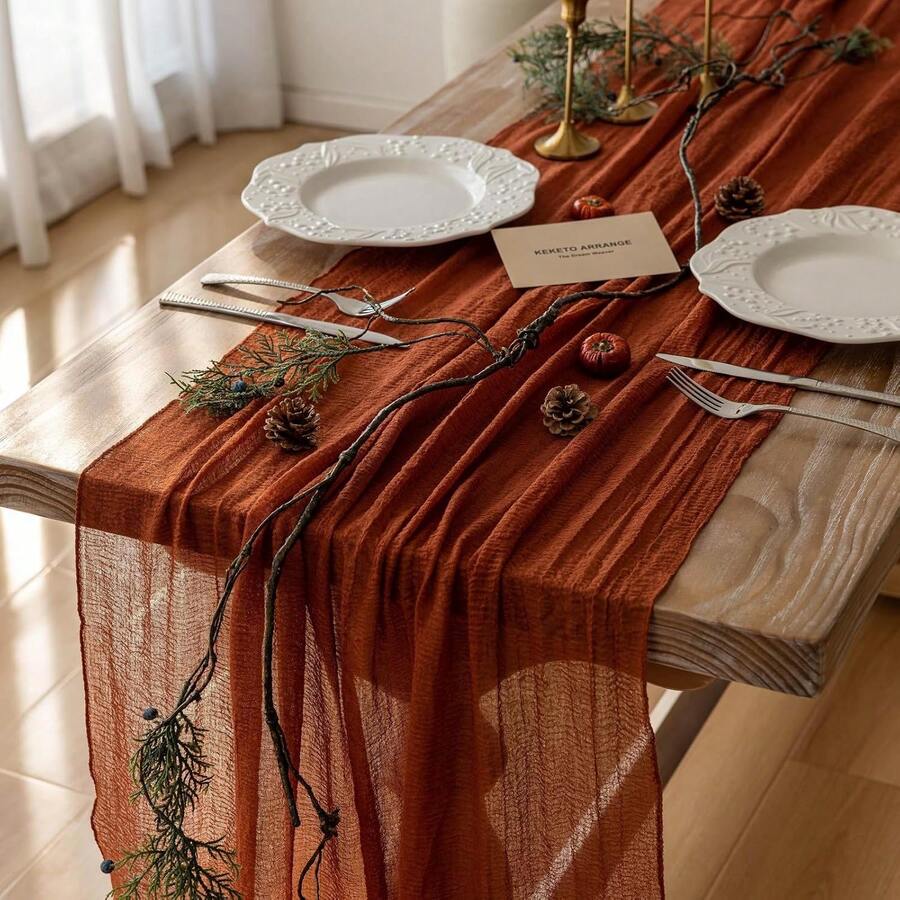 Keketo Terracotta Table Runner Cheesecloth Rust Gauze 120 Inch 10 FT ...