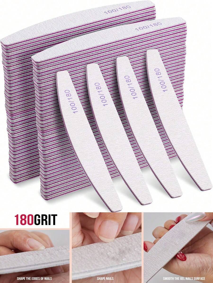 100-Pack Semi-Circle Professional Nail Files | Reusable Double-Sided ...