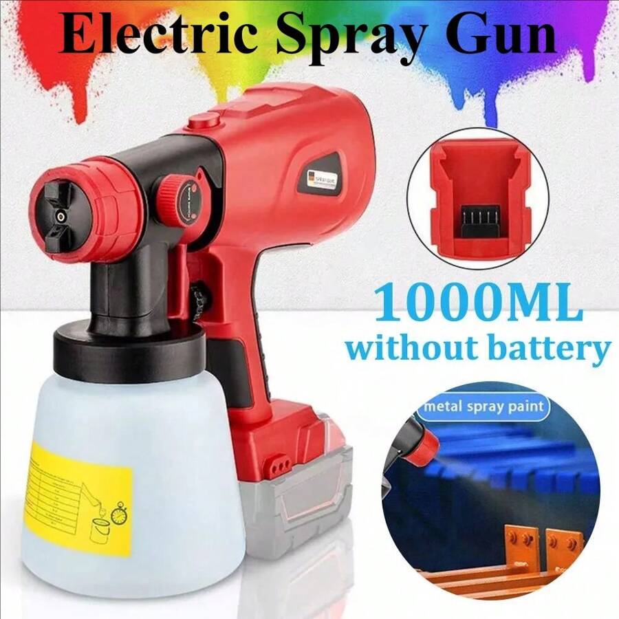 1000ml Cordless Paint Sprayer Kit Electric Spray Gun With 3 Spray ...