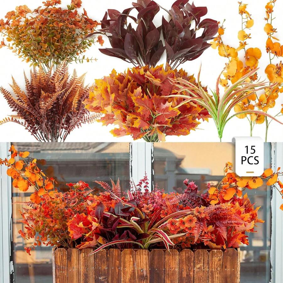 ANNA'S WHIMSY 15pcs Artificial Fall Flowers, Fake Orchids, Orange Color ...