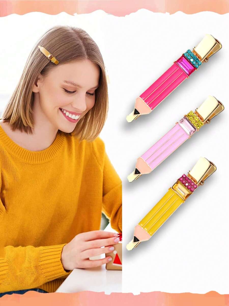 1Pc Pencil Hair Clips Teacher Barrettes Cute Back To School Hairpins ...