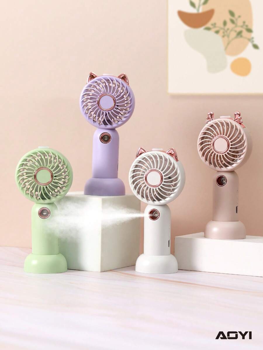AOYI 1pc Rechargeable Misting Fan With 3-Speed Adjustment, Cartoon ...