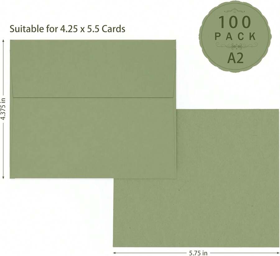 100 Pack A2 Sage Green Envelopes, 4.375 X 5.75 Greeting Card Envelopes ...