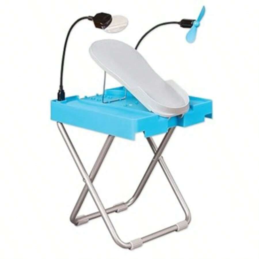 Blue & White Foldable Pedicure Stool USB Lighted Magnifier + Fan ...
