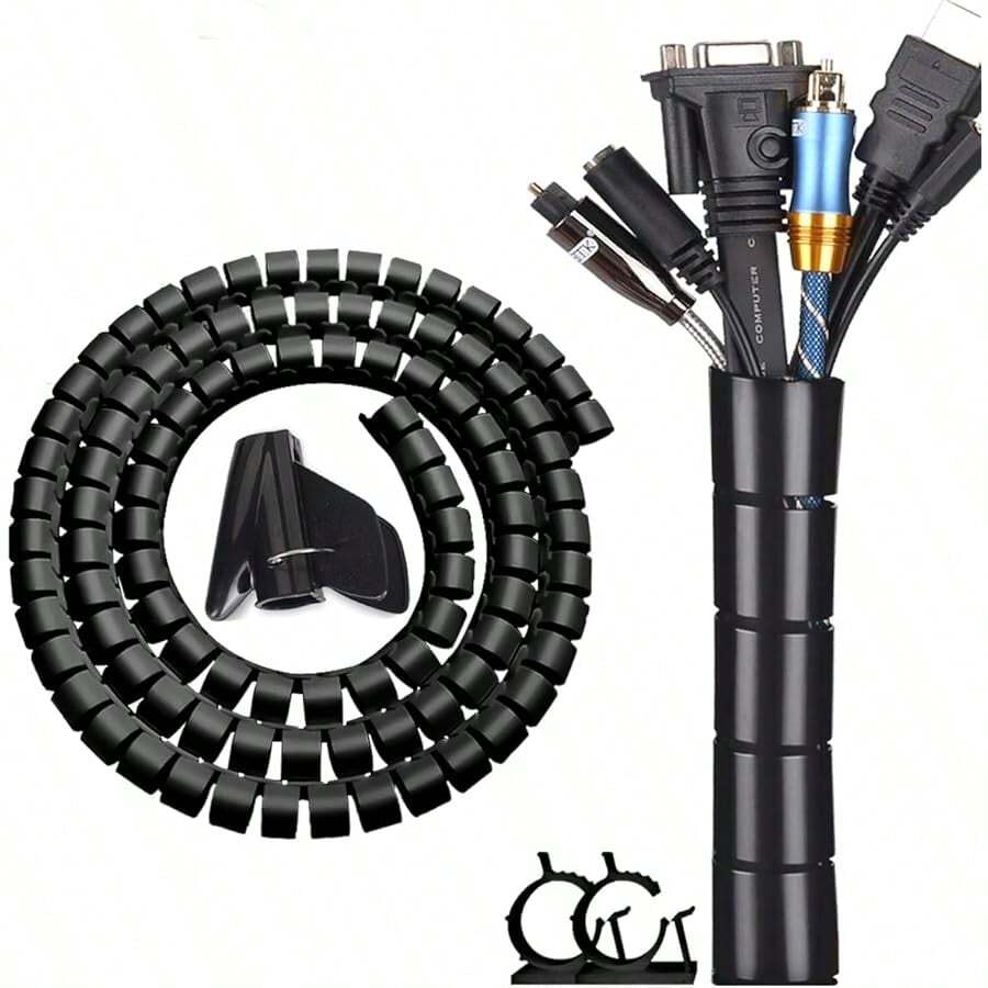 Black Computer Cable Management Sleeve Tube Under Desk Cord Organizer ...