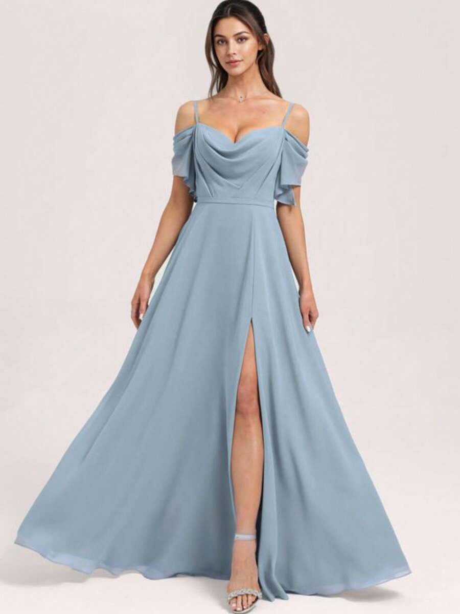 Plain Elegant Knot Split Thigh Zipper Wedding Summer | SHEIN USA