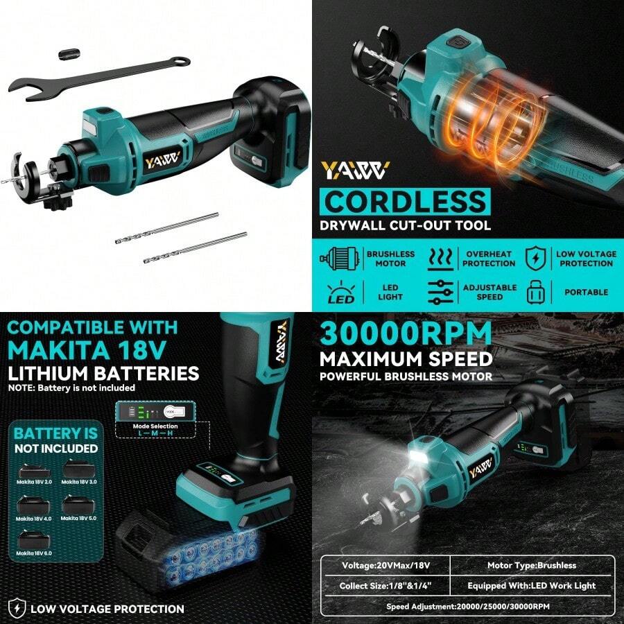 Cordless Drywall CutOut Tool For Makita 18V Battery 3 Speed Adjustable ...