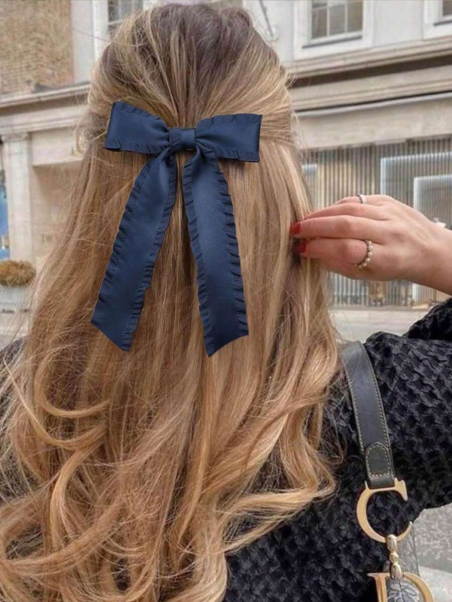 1pc Solid Color Ruffled Ribbon Bow Hair Clip, Fashionable And Elegant ...