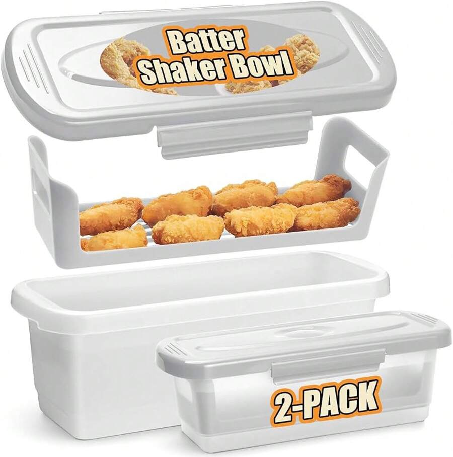 MEIJUANAABatter Breader Shaker Bowl With Lid, 2-Pack Mess Breading ...