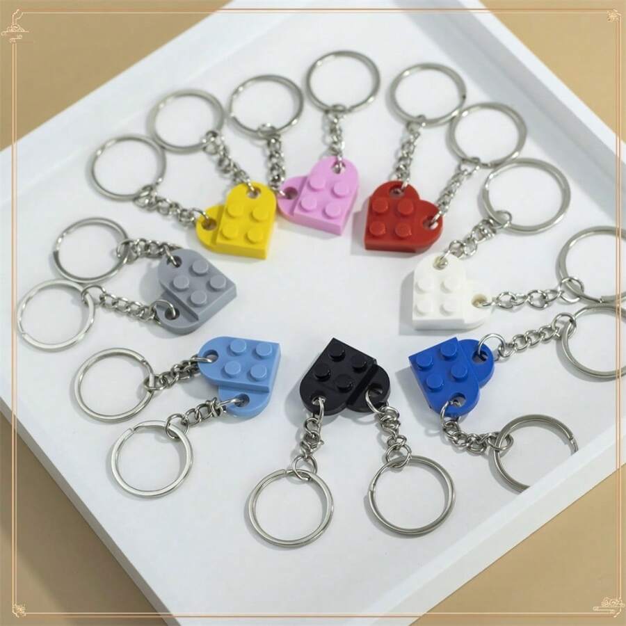 Two Into One Love Building Block Key Ring Can Be Split Couple Keychain ...