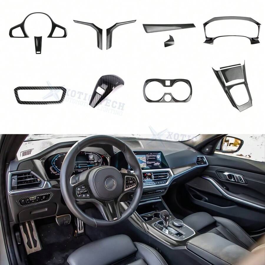 Carbon Fiber ABS Cup Holder Gear Shift Panel Dash Stripe Cover For BMW ...