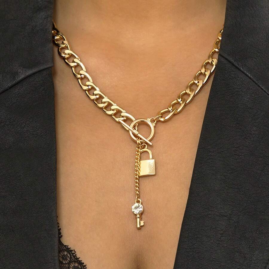 1 Piece Women's Fashion Shiny Artificial Crystal Inlaid Key And Lock ...
