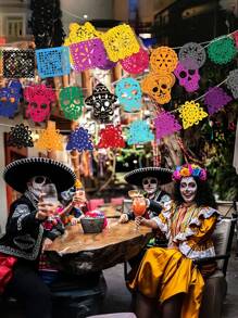 Tag der Toten Filzbanner, mexikanische bunte Partyflagge, hängender ...