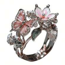 Delicate Shiny Droplet Oil Butterfly Ladies Open Ring Fashion Women's ...