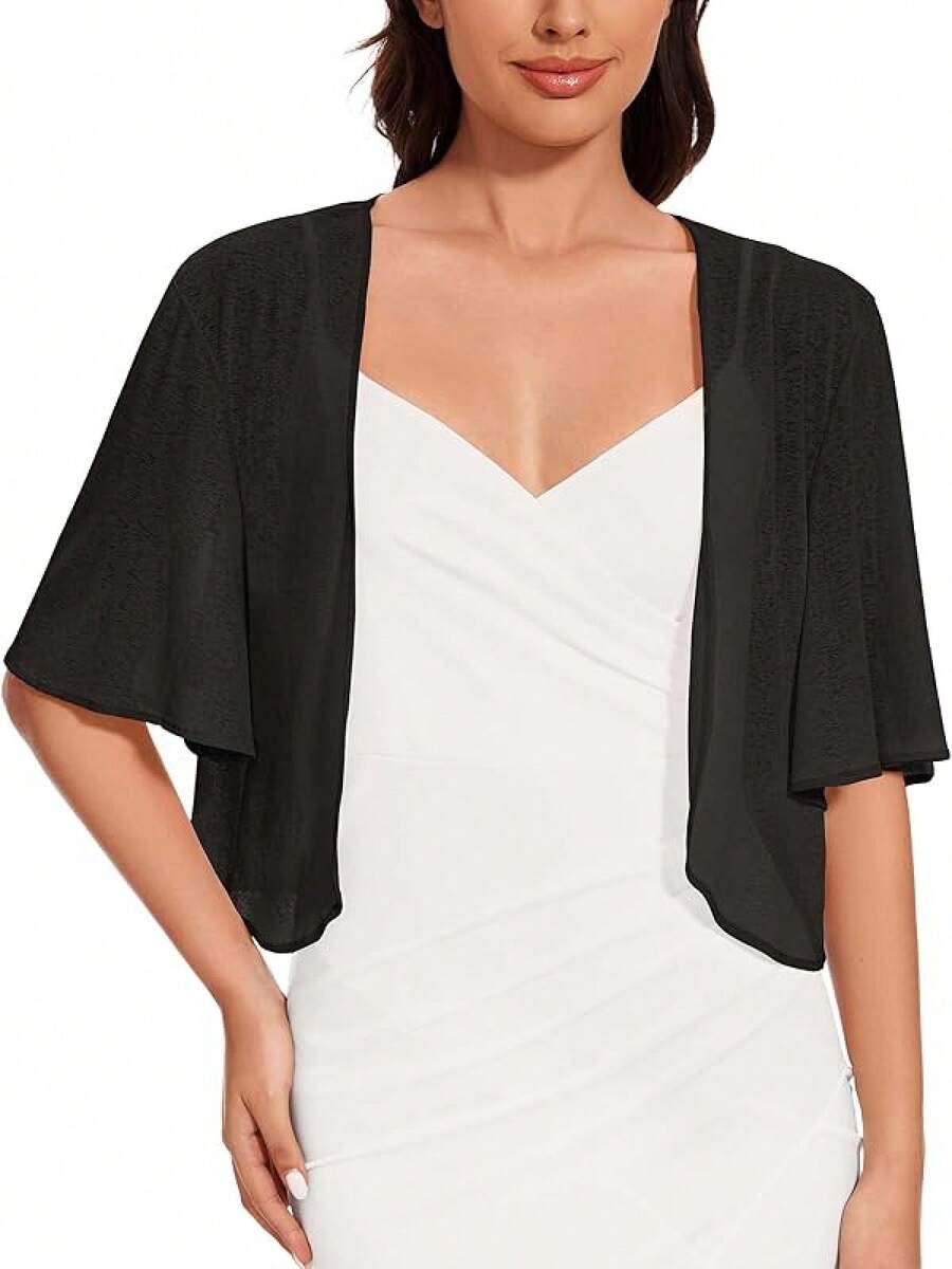 Women Bolero Shrug Cardigan Open Front Cover Up Sheer Short Sleeve ...