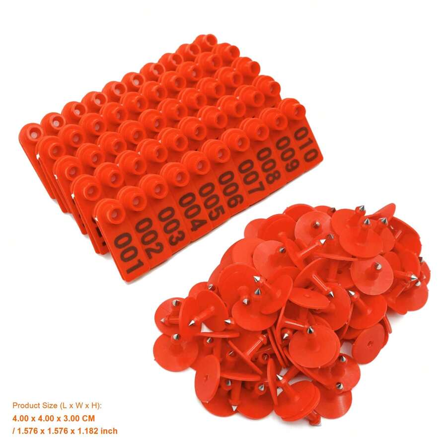 1-100 Cattle Ear Tags - 5x2cm Mini Red Livestock Labels For Cows, Sheep ...
