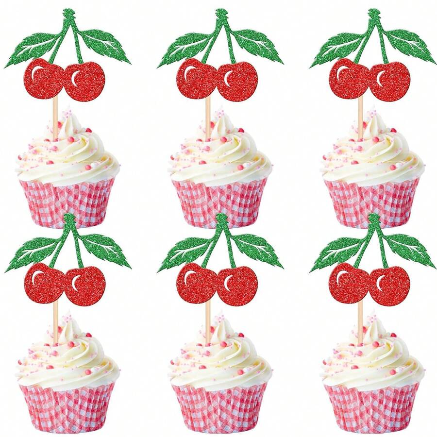 Decoraciones de toppers para cupcakes con tema de cerezas rojas con ...