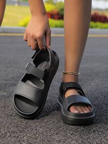 Teens' Sports Sandals, Fashionable & Versatile Black Shoes For Boys ...