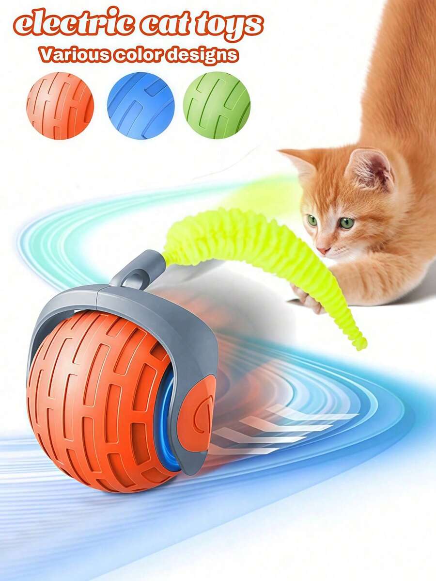 Moving Ball Cat Toys With Tail Rechargeable Interactive Toy For Indoor ...