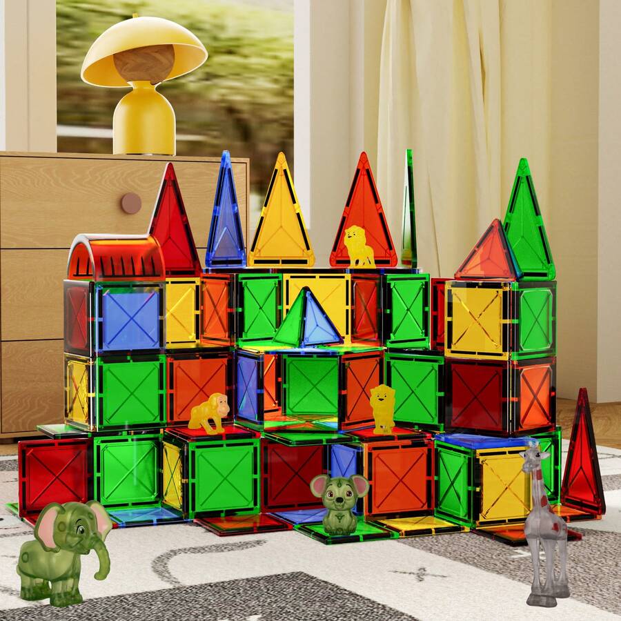 Magnetic Building Tiles, Large Magnet Building Set, Magnetic Blocks, 3D ...