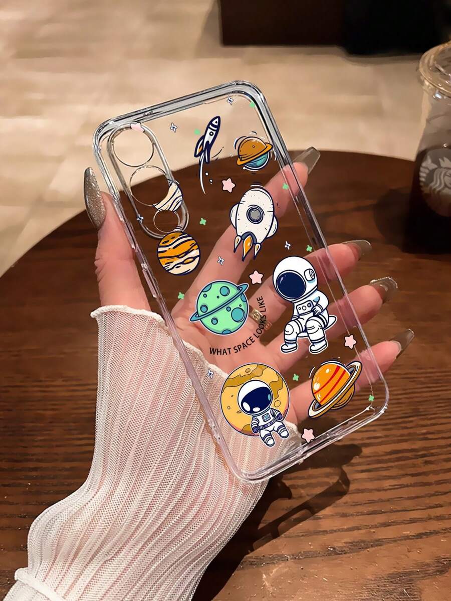 1pc Transparent Astronaut Rocket Star Pattern Full Coverage TPU Shock ...