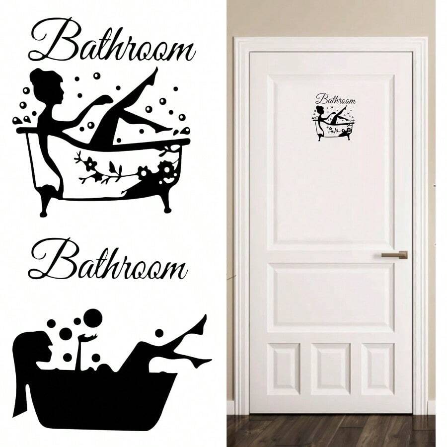 JSHGV2 Pcs 10.5''x 9.53'' Bathroom Take A Bath Sign Vinyl Door Stickers ...