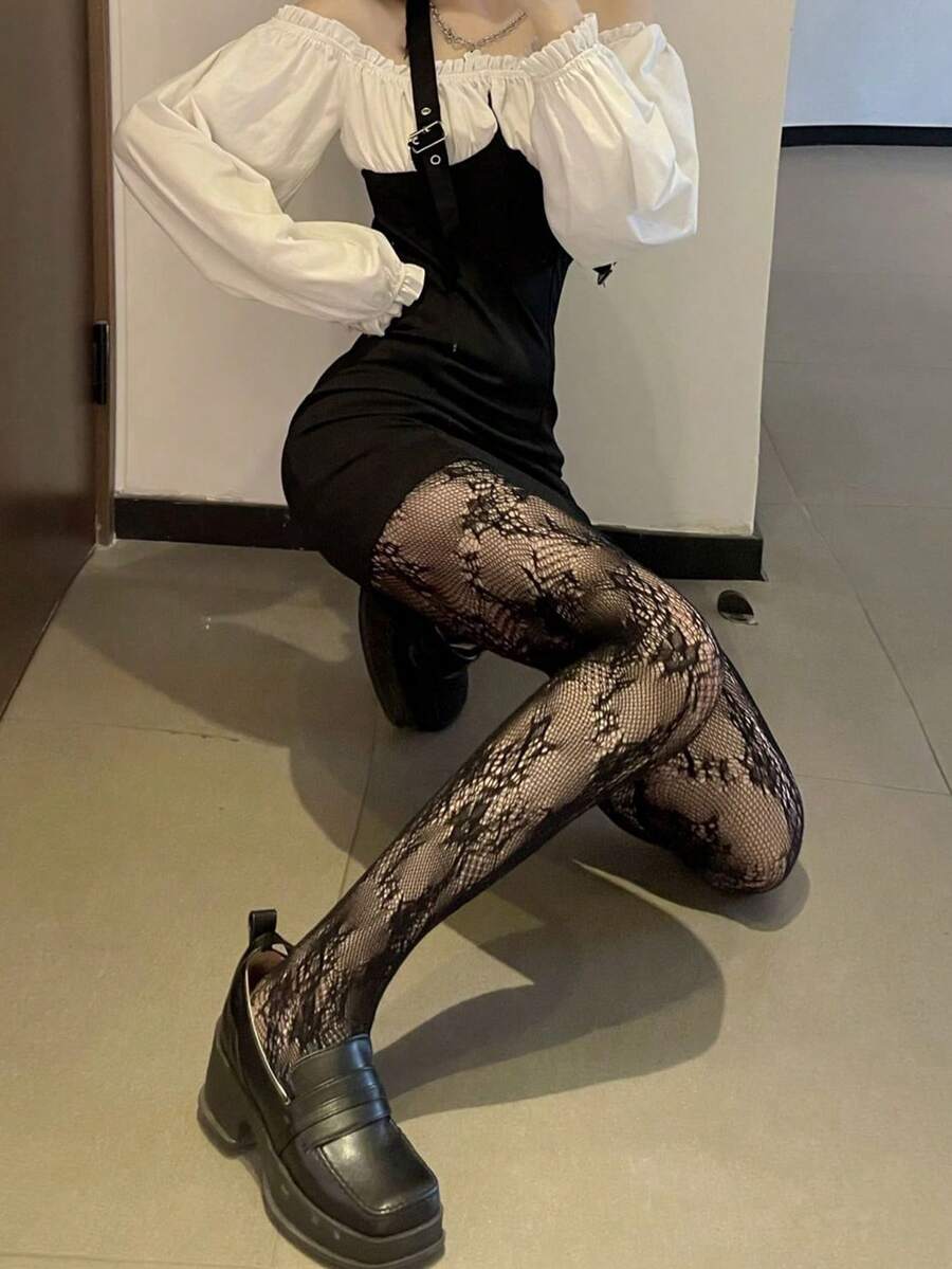 1pc Women's Unique Punk Style Jacquard Fishnet Stockings, Versatile ...
