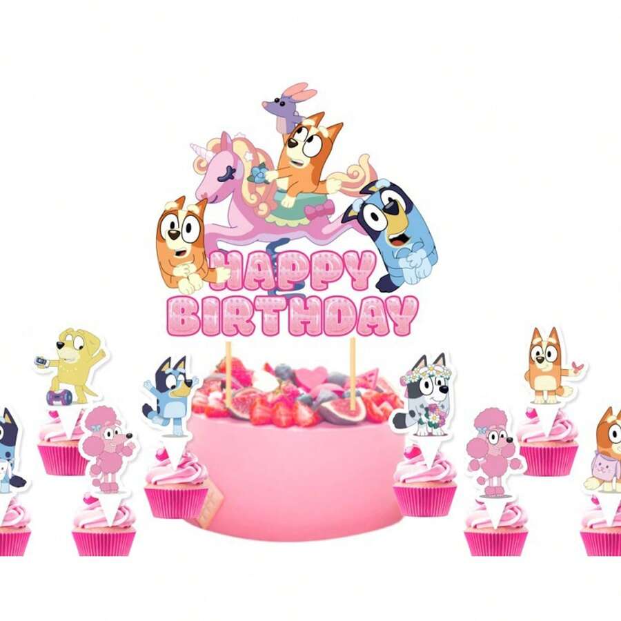 Bluey 13pcs/Set Pink Cartoon Cute Bruy Themed Party Cake Topper ...