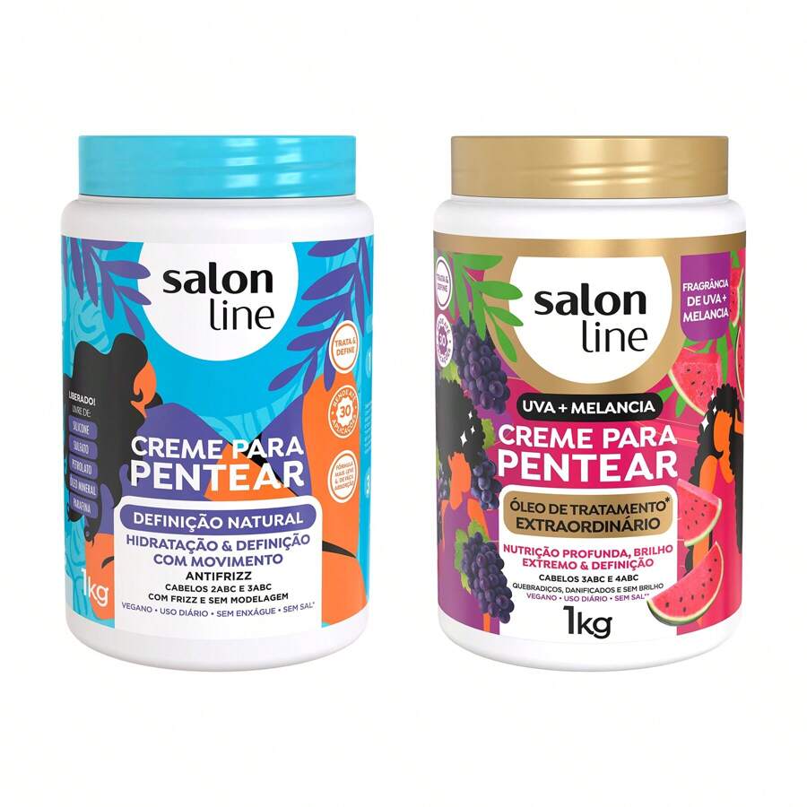 Salon Line Kit 2 Natural Definition Combing Creams Grape + Watermelon ...