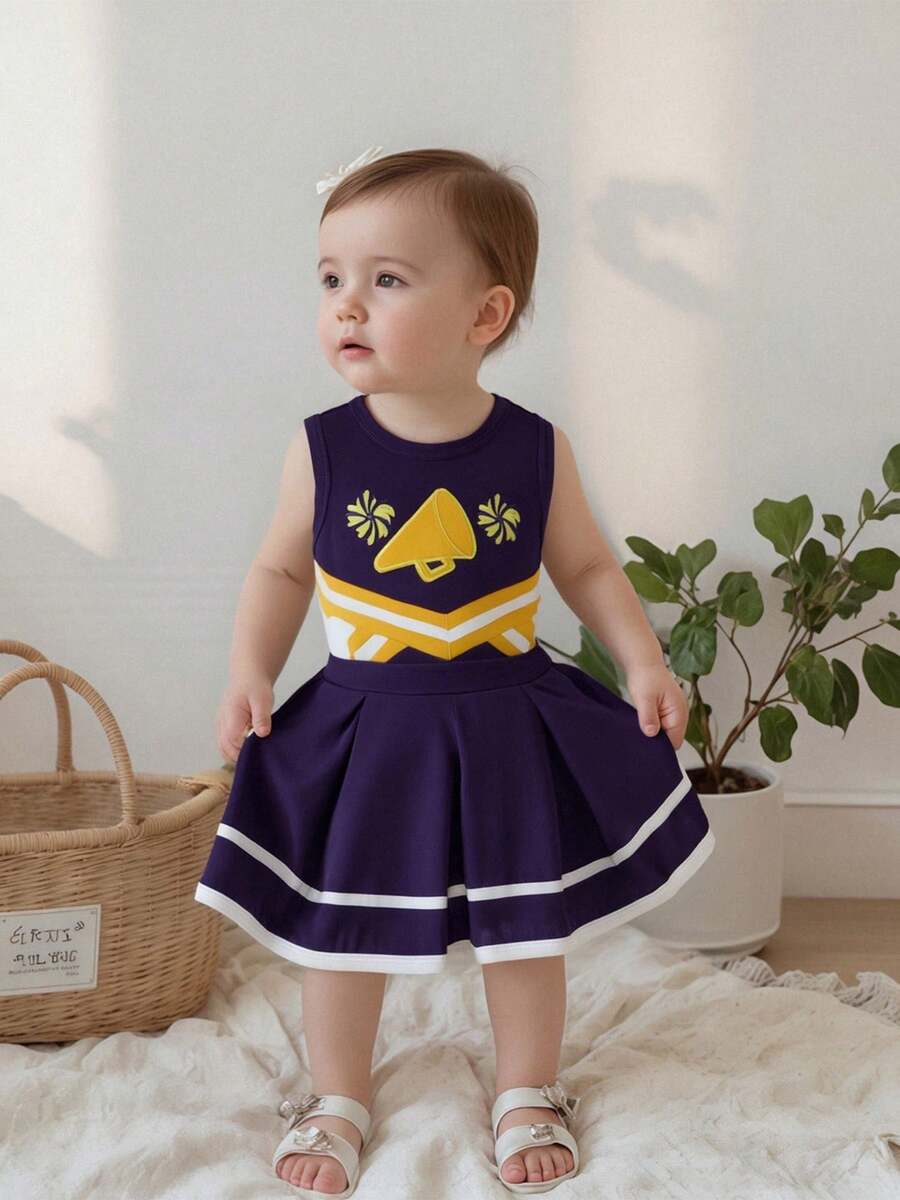 Toddler Baby Girl Cheerleader Outfit Shirt Top Skirt Set Cheer Uniform ...
